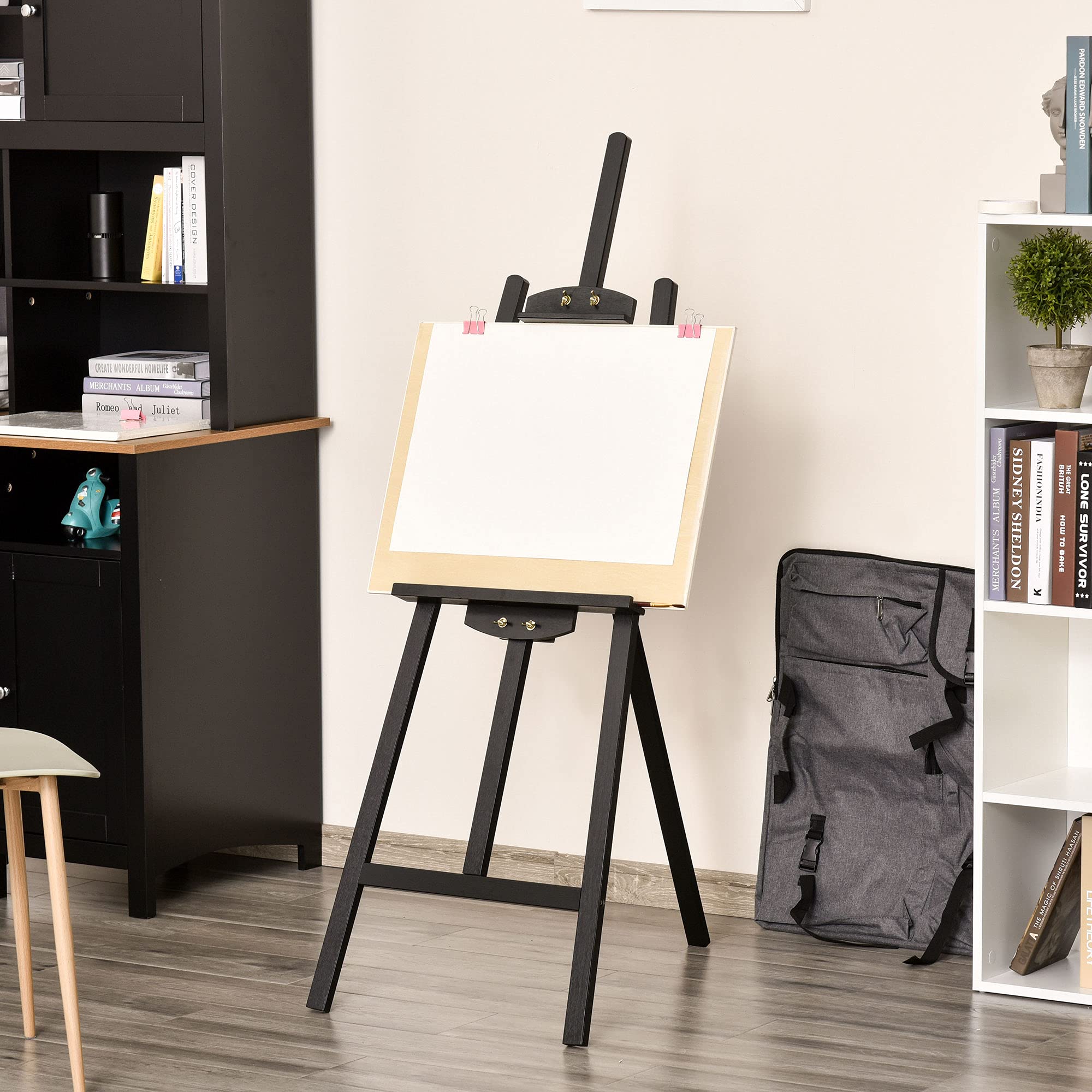 HOMCOM A-Frame Easel of Maximum Height 53", Holds Canvases Up to 43", Painting Studio Art Easel That Tilts up to 75° Degrees for Adults, Beginners, Students, Black