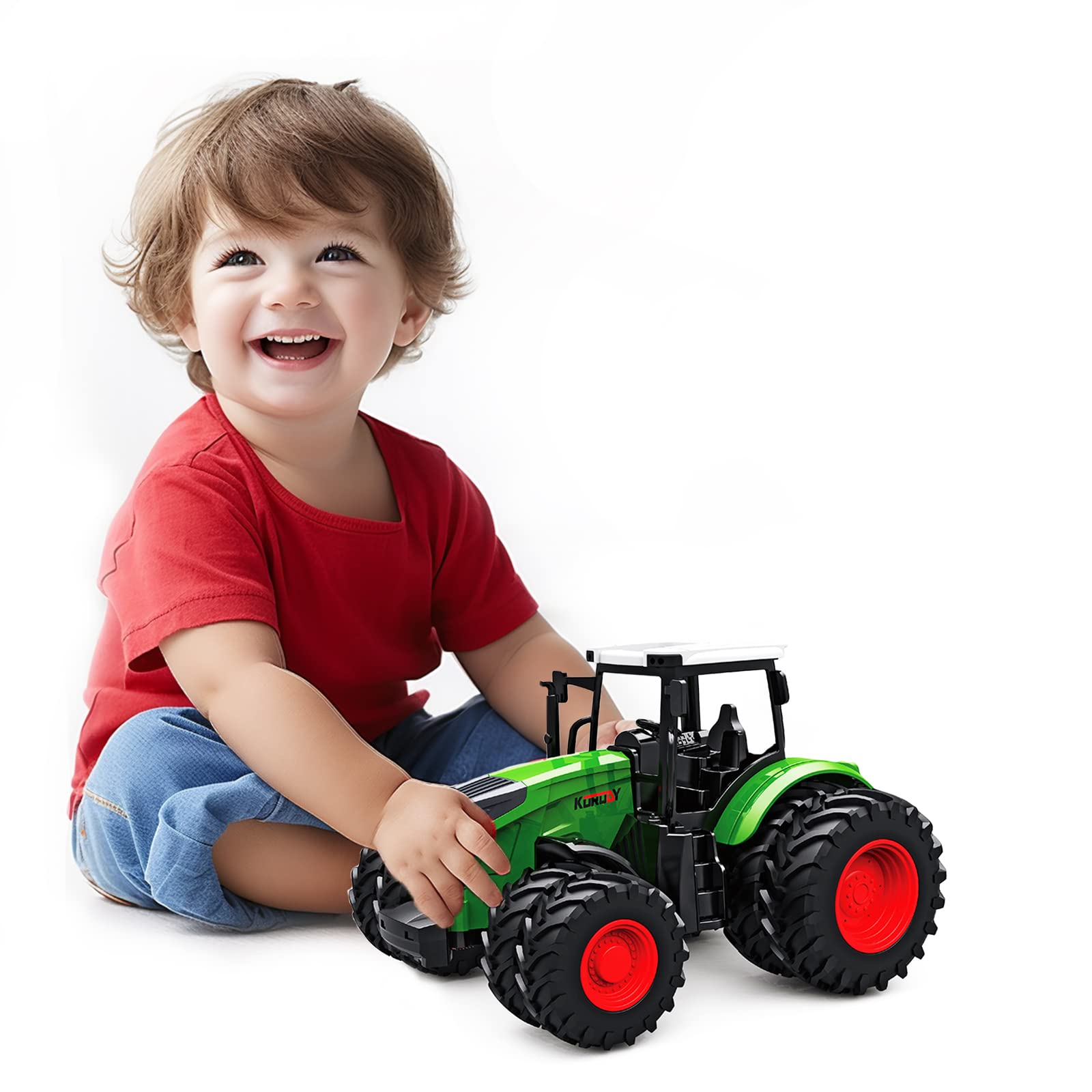 PERKPUTOE RC Tractor Toys, Remote Control Tractor with Trailer Front Gripper Cows Sheep Tractor Toys Set,RC Tractor Trailer Set Gift Toy with Light for Kids Age3+ Christmas Birthday Gift