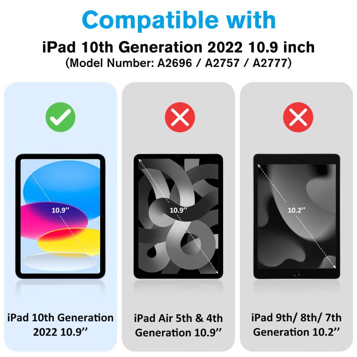ProCase for iPad 10th Generation 10.9 Inch Case 2022 with Pencil Holder, 360 Rotatable Rugged Heavy Duty Shockproof Cover Case with Kickstand Hand Strap for iPad 10 -SkyBlue