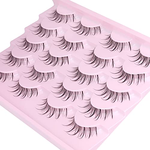 Manga Lashes Natural Look Anime False Eyelashes Wispy Fluffy Spiky Fake Lashes Cosplay Korean Japanese Asian Lashes Pack 10 Pairs Faux Mink Lashes Black