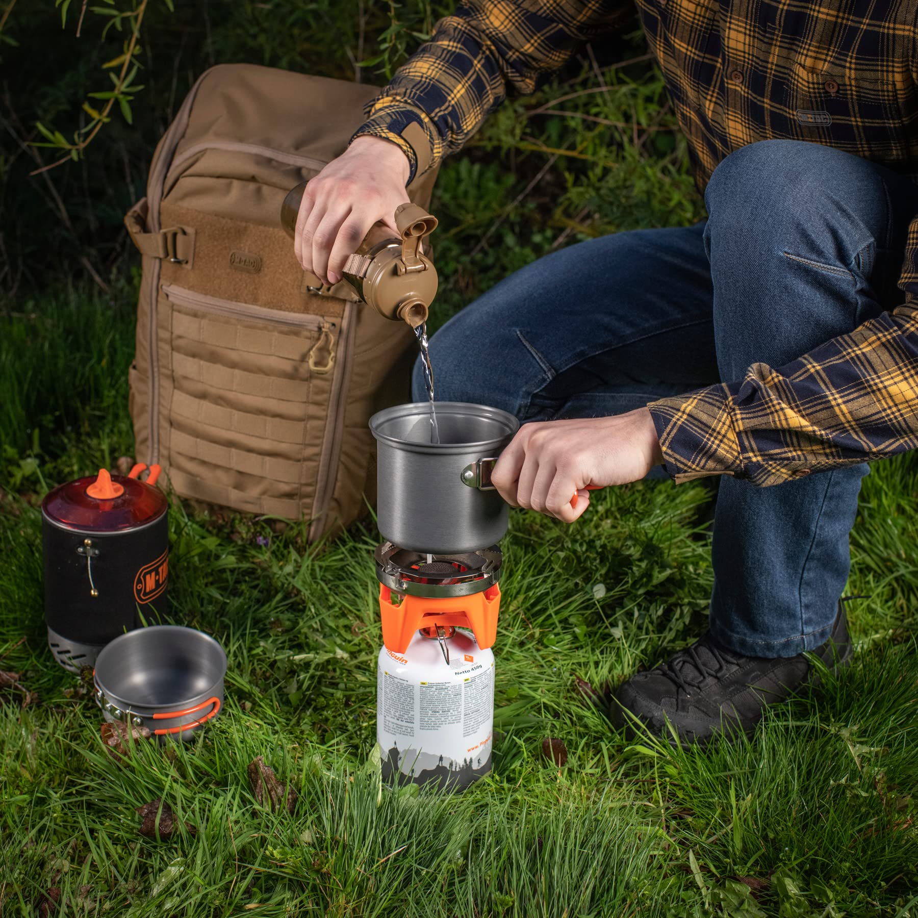 M-Tac Camping Dish Set 2 PCS - Pan and Pot with Heat Exchanger - Outdoor Compact Cookware Kit Gear for Backpacking Travel Hiking Picnic (Heat Exchanger)