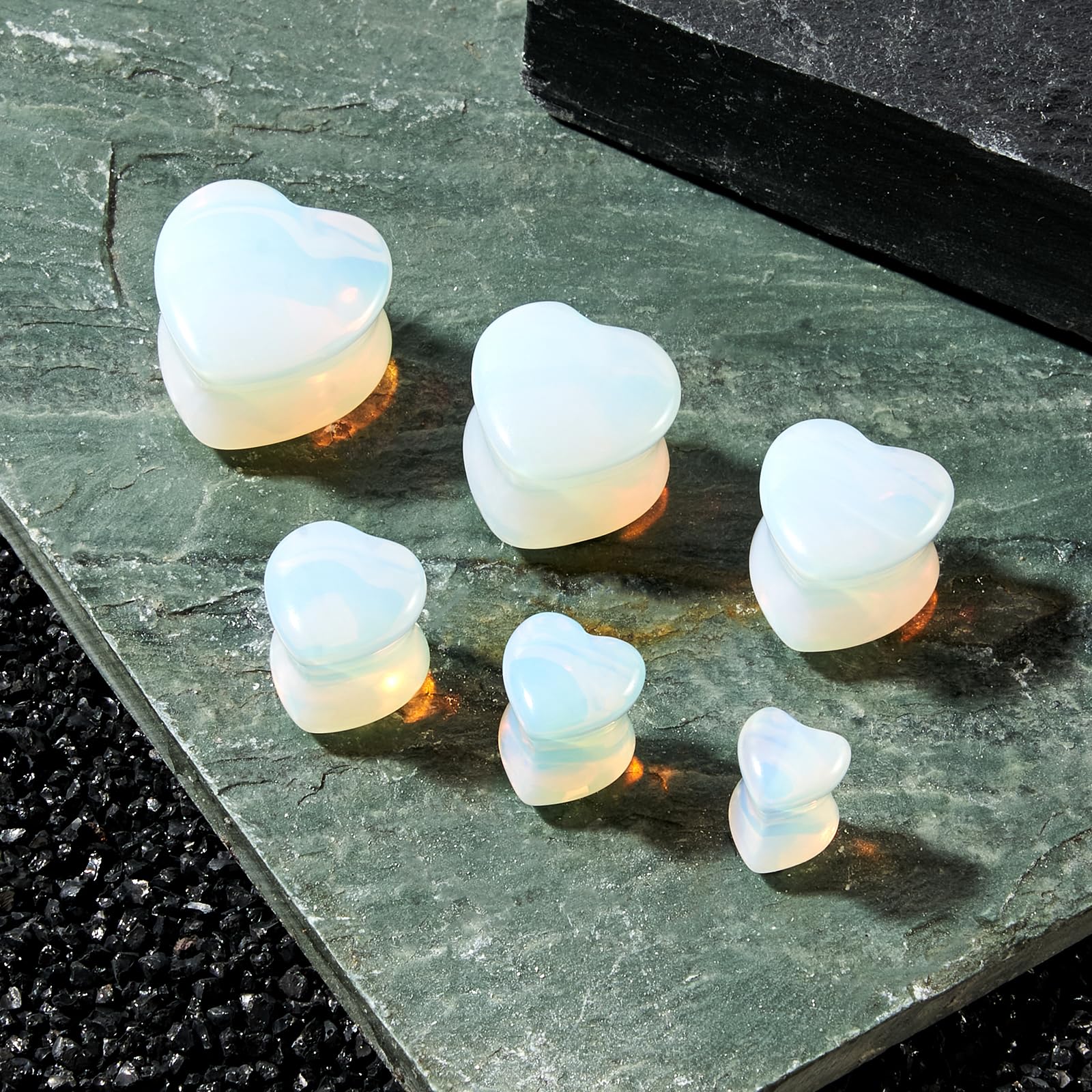 JOYTOYOU 10Pcs Stone Ear Plugs kit Heart Shape Ear Gauges Tunnels Set Double Saddle Ear Expander Stretching Multiple Colors Body Piercing Jewelry for Women Men 2G-5/8β