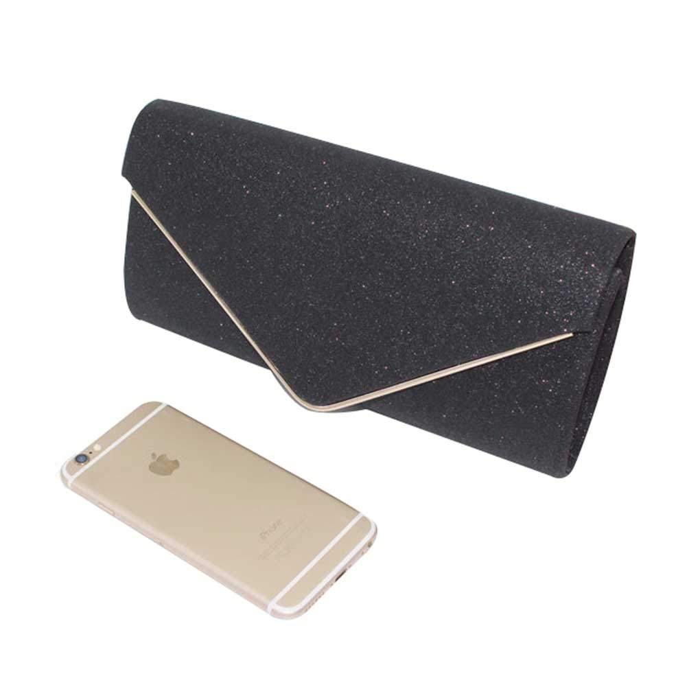 KALAIEN Envelope Clutch Purse Evening Bag for Women Glitter Evening Bag Handbags For Wedding (Black)