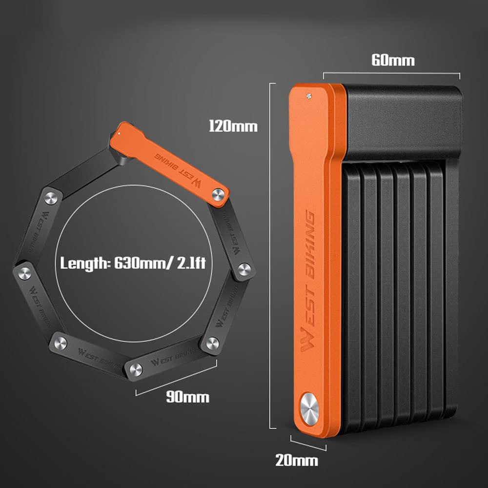 MengK Compact Folding Bike Lock Anti-Theft Chain Lock Heavy Duty Secure Guard with 3 Keys for Bike Electric Bike/Scooter