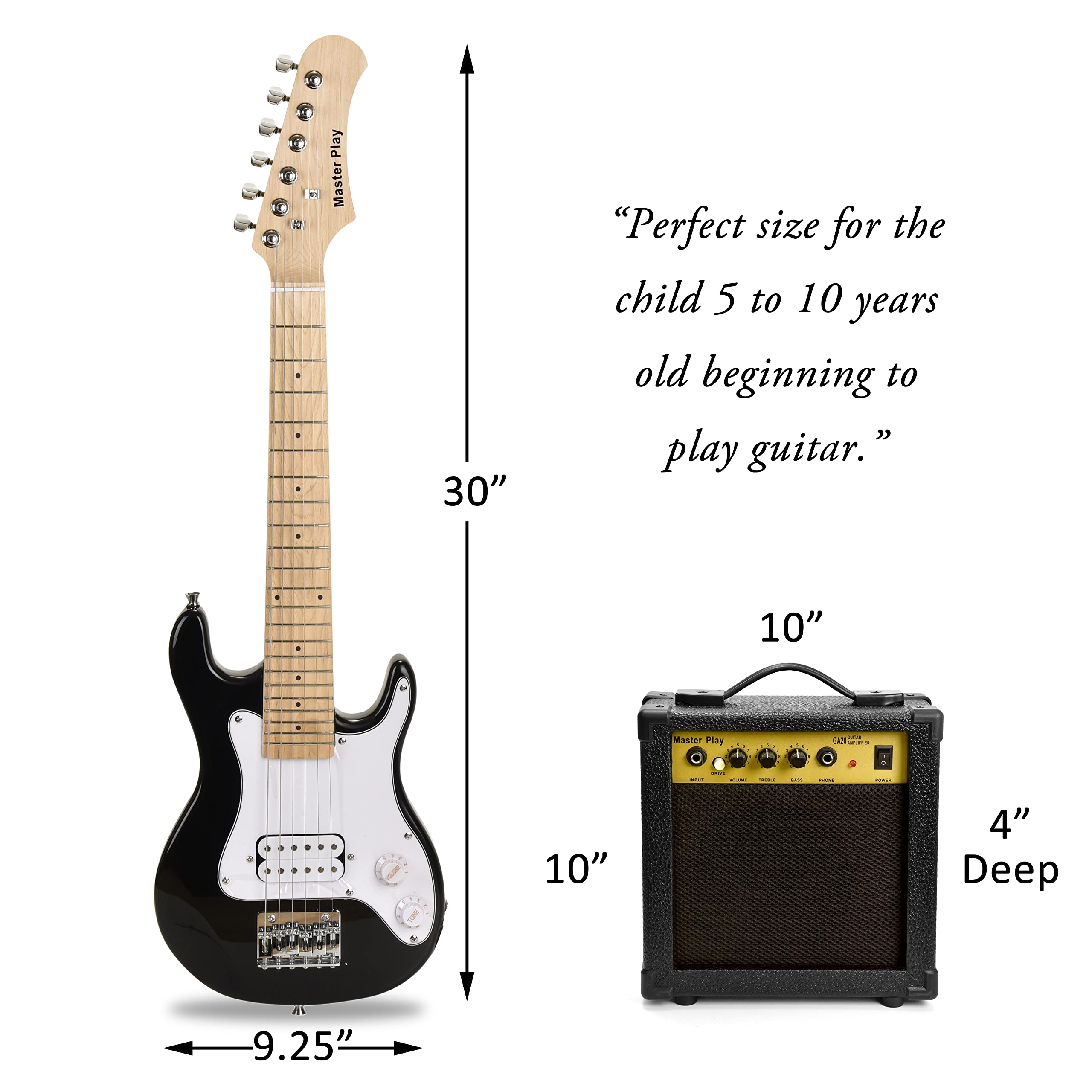 Master Play 30 Inch Electric Guitar,For Kids/beginner With Complete Starter Kit, 20 Watt Amp, 6 Extra String, Picks, Gig Bag, Shoulder Strap, Digital tuner, Cable, Wash Cloth