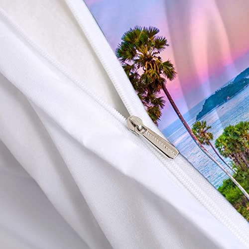 Quilt Cover Twin Size Thailand Scenery 3D Bedding Sets Sea, Coconut Trees Duvet Cover Breathable Hypoallergenic Stain Wrinkle Resistant Microfiber with Zipper Closure,beding Set with 2 Pillowcase