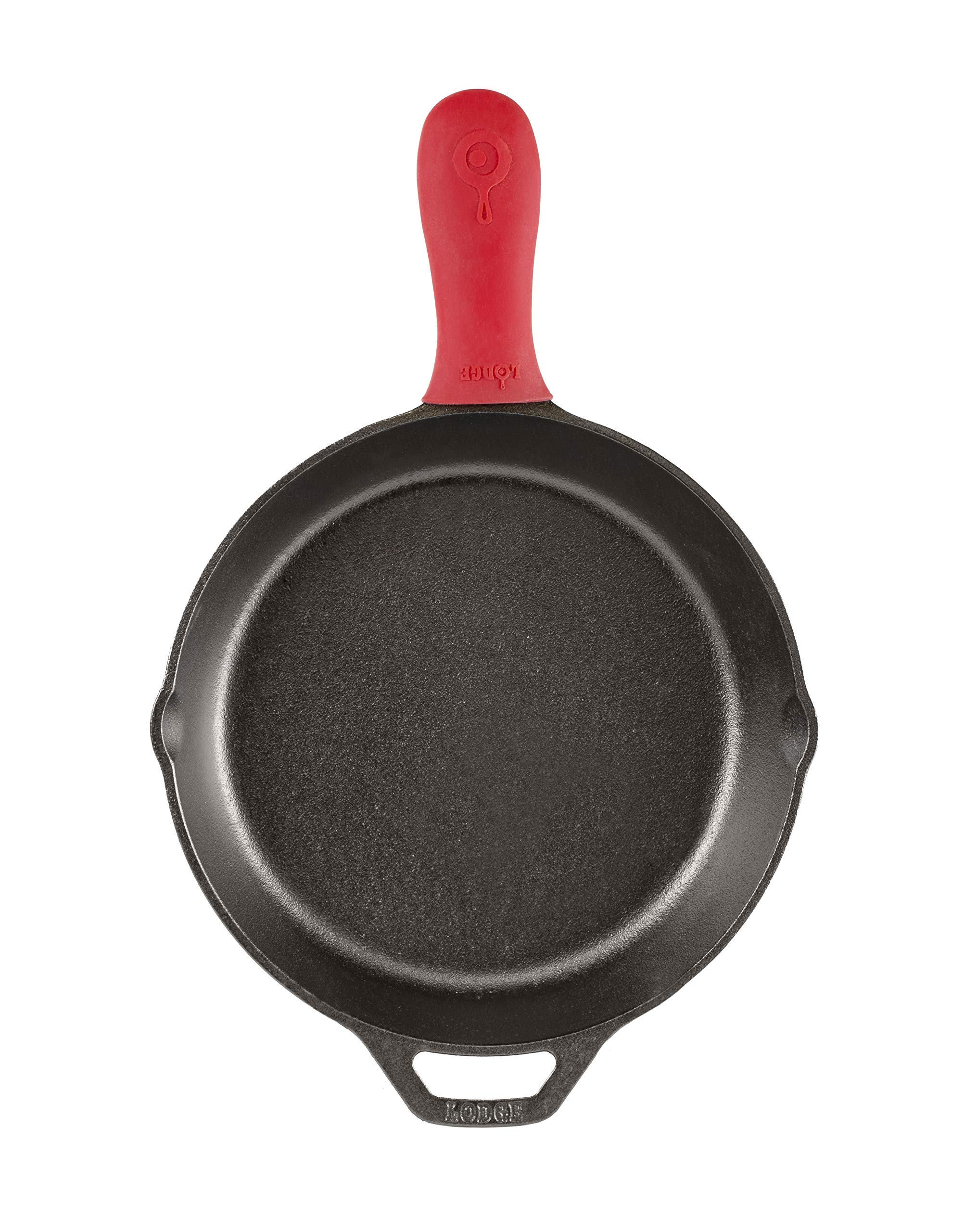 Lodge Cast Iron Square 11" Griddle & Silicone Hot Handle Holder - Red Heat Protecting Silicone Handle for Cast Iron Skillets with Keyhole Handle