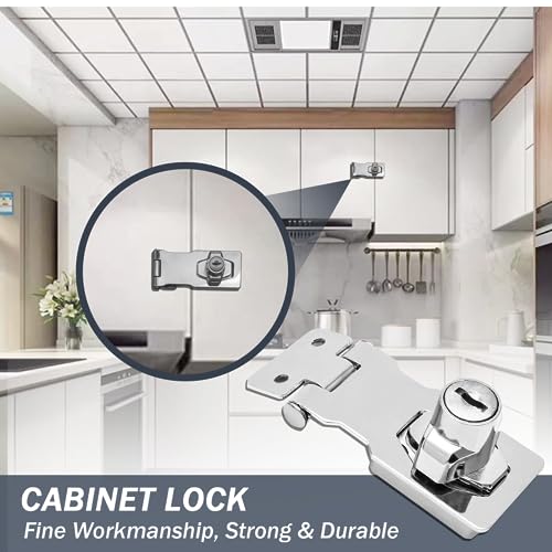 Kyuionty 2Pcs Keyed Hasp Locks 2.5 Inch Twist Knob Keyed Locking Hasp, Metal Safety Hasp Latches Keyed Different for Small Doors, Cabinets (Sliver)