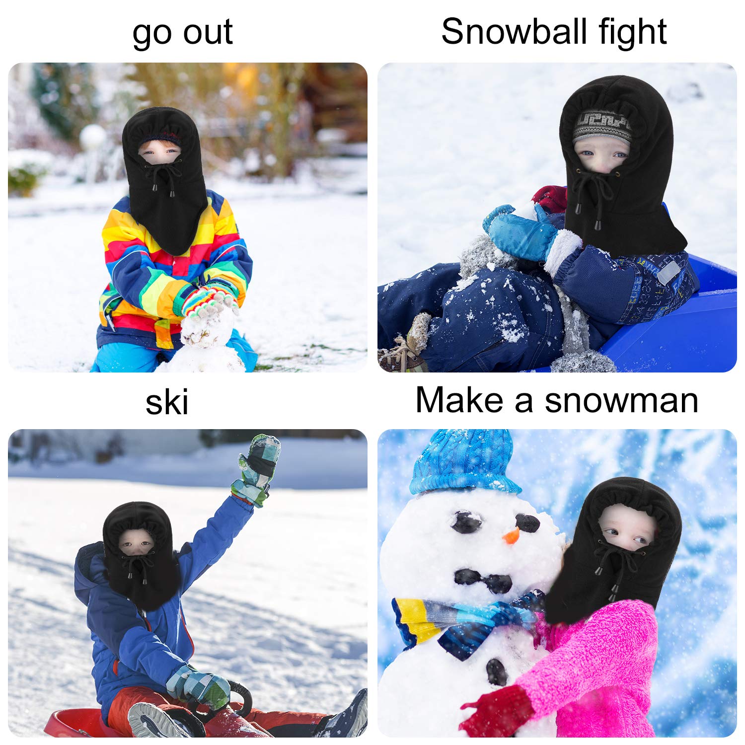 Joyoldelf Heavyweight Balaclava Face Mask for Kids, Adjustable Windproof & Warm Ski Mask for Skiing, Cycling, Hiking, Camping (Black)