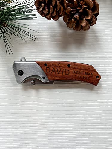 Pocket Knife Gifts For Men Stainless Steel 5" Blade With Ultra-Secure & Comfortable Belt Clip Personalized Engraved Knive for Everyday Carry, Groomsmen Camping Birthday Father's Day Or A Gift For Your Guys - This Knife Is The Perfect Choice (Knife NOT Eng
