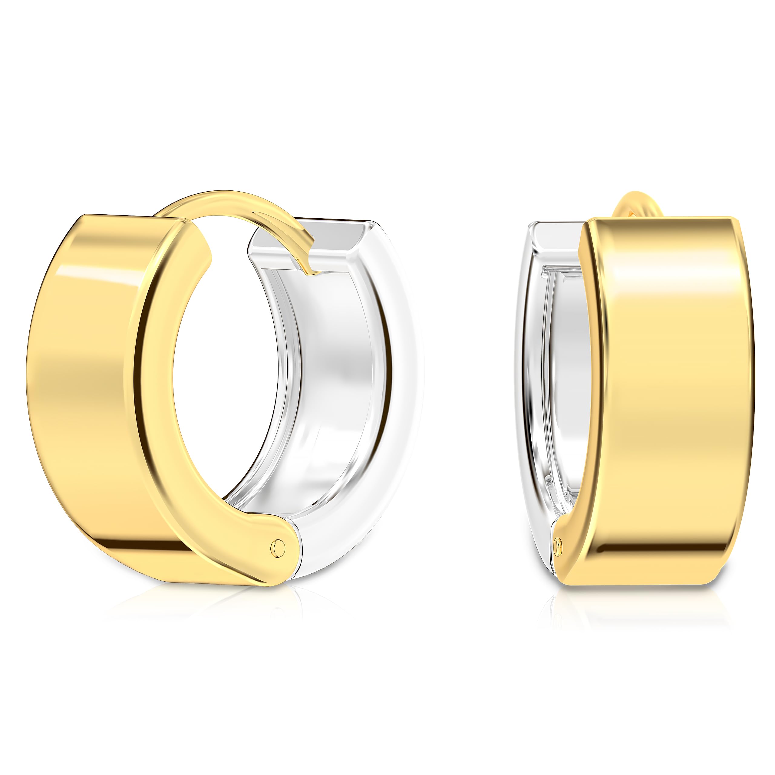 LeCalla Sterling Silver Jewelry SMALL Italian Yellow Gold-Plated Reversible Huggie Hoop Earrings for Women 11MM