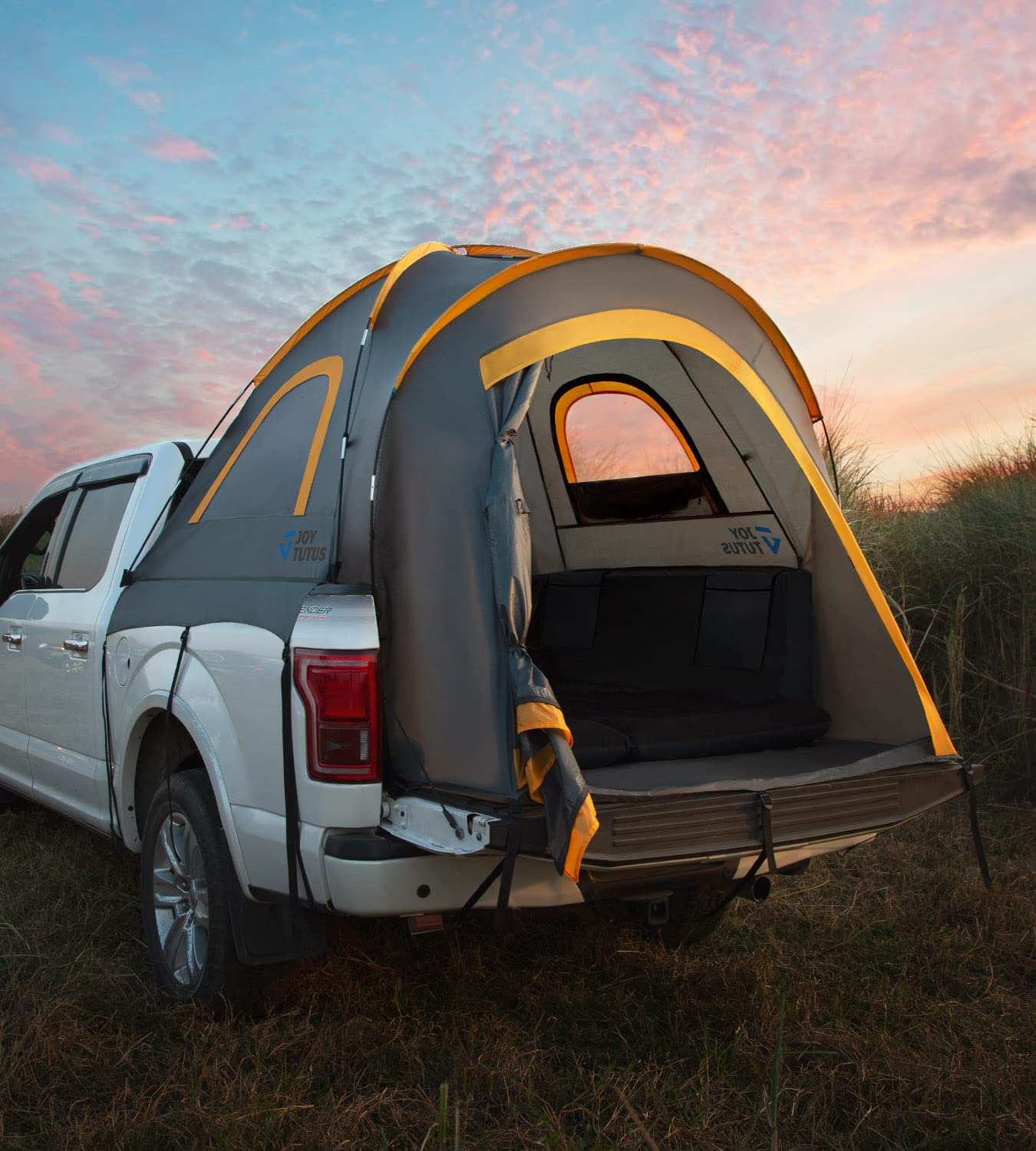 JoyTutus Pickup Truck Tent 2.0, Waterproof PU2000mm Double Layer for 2 Person, Portable Truck Bed Tent with Rainfly, 5.5'-6' Camping Preferred - Orange