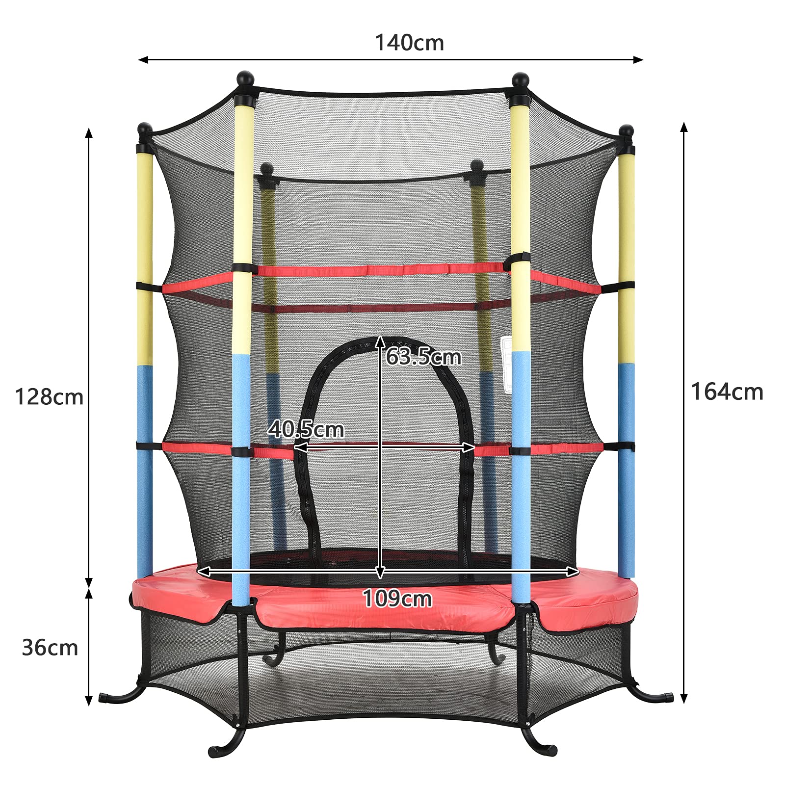 MengK FCH Kinder Trampolin Jumper 140 cm mit gepolsterten Stangen und Sicherheitsnetz