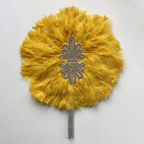 Msbfea Gold Latest Style Turkey Feathers Big Fan Fashion Women Wedding Fan for Bride Or Bridesmaids Rhinestones Feather Color 896