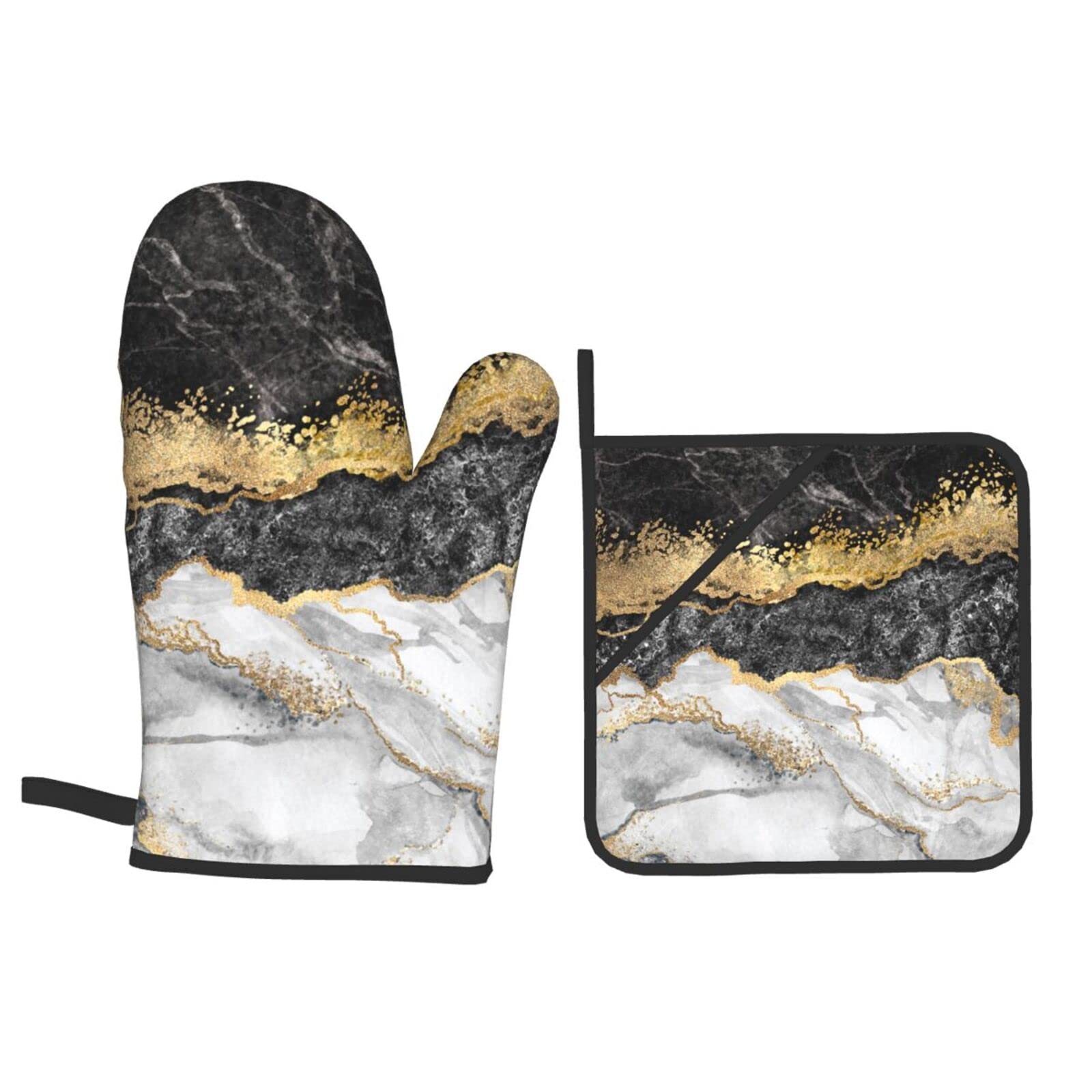 Marble Oven Mitts and Pot Holders 4pcs Sets,Funny Kitchen High Heat Resistant Oven Mitts,with Oven Gloves and Hot Pads Pot Holders for Baking Cooking BBQ Grilling