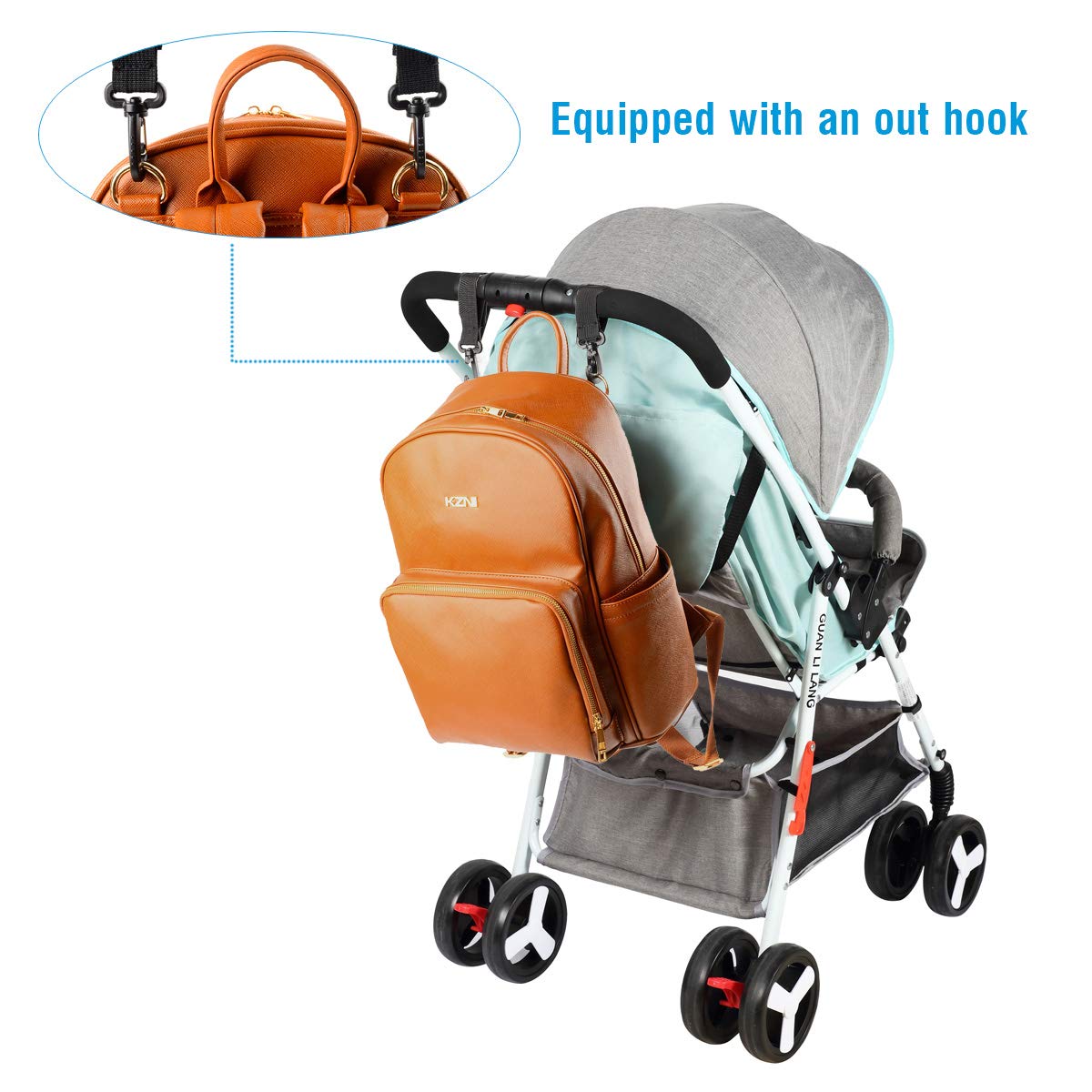 KZNI Pu Leather Diaper Bag Backpack-Nappy Bag Baby Bags for Mom,Unisex Maternity Diaper Bag with Stroller Hanger|Thermal Pockets|Adjustable Shoulder Straps|Water Proof|LargeCapacity|Brown