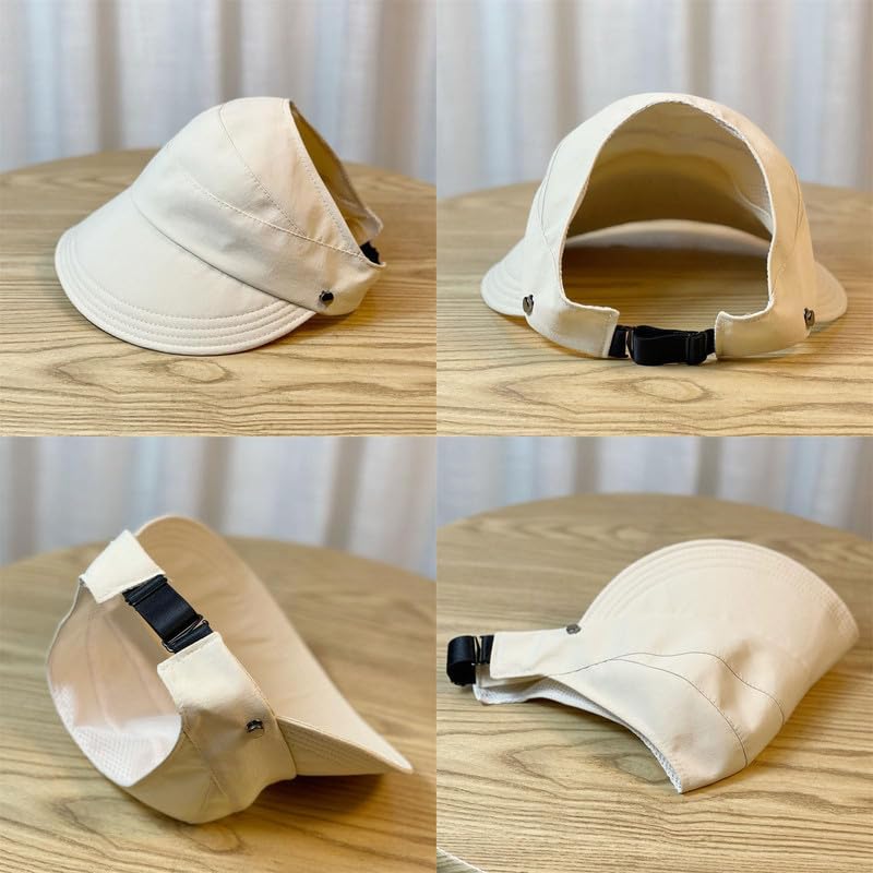 Outdoor UV Protection Hollow Top Sun Hat, 2024 New Sun Hats for Women UV Protection, Summer Wide Brim Sun Protection Hat, Ponytail Sun Cap,H Black-White