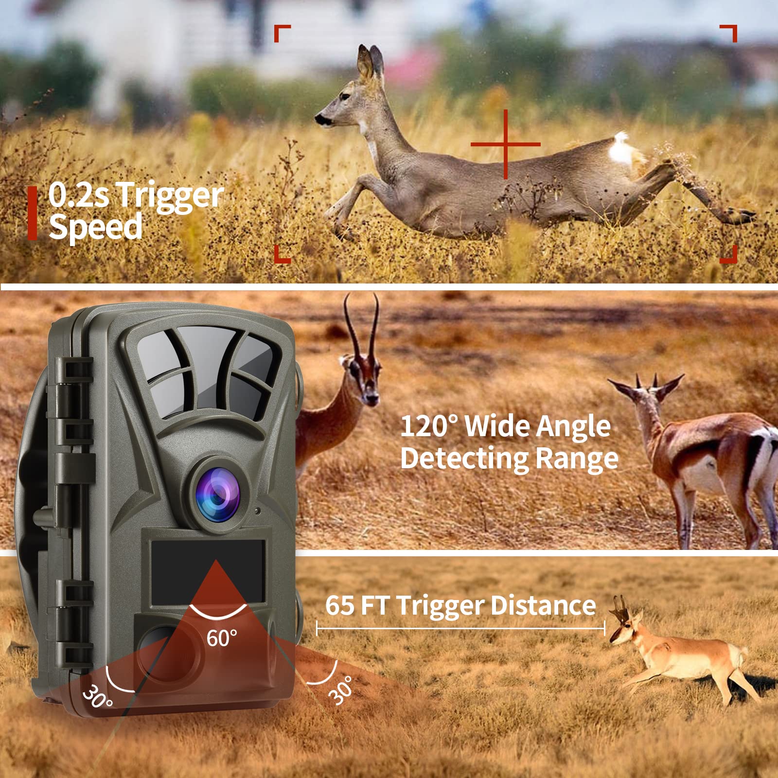 JVAXS Trail Camera 21MP 1080P - Game Hunting Camera with IR Night Vision Motion Activated Waterproof 120°Detecting Range, Infrared Outdoor Cam Wildlife Monitoring Deer Scouting 0.2s Trigger Speed