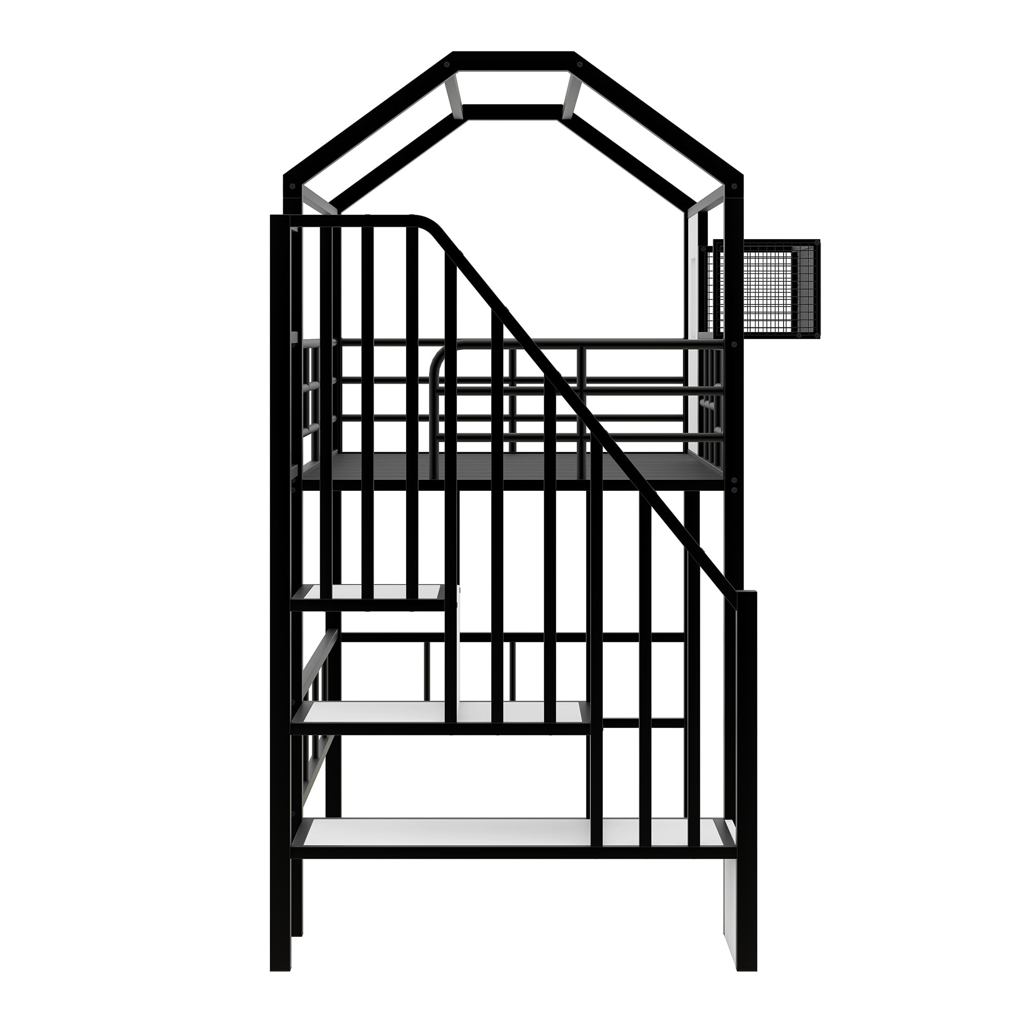 THINK 30 Metal Loft Bed with roof Design and a Storage Box, Twin, Black
