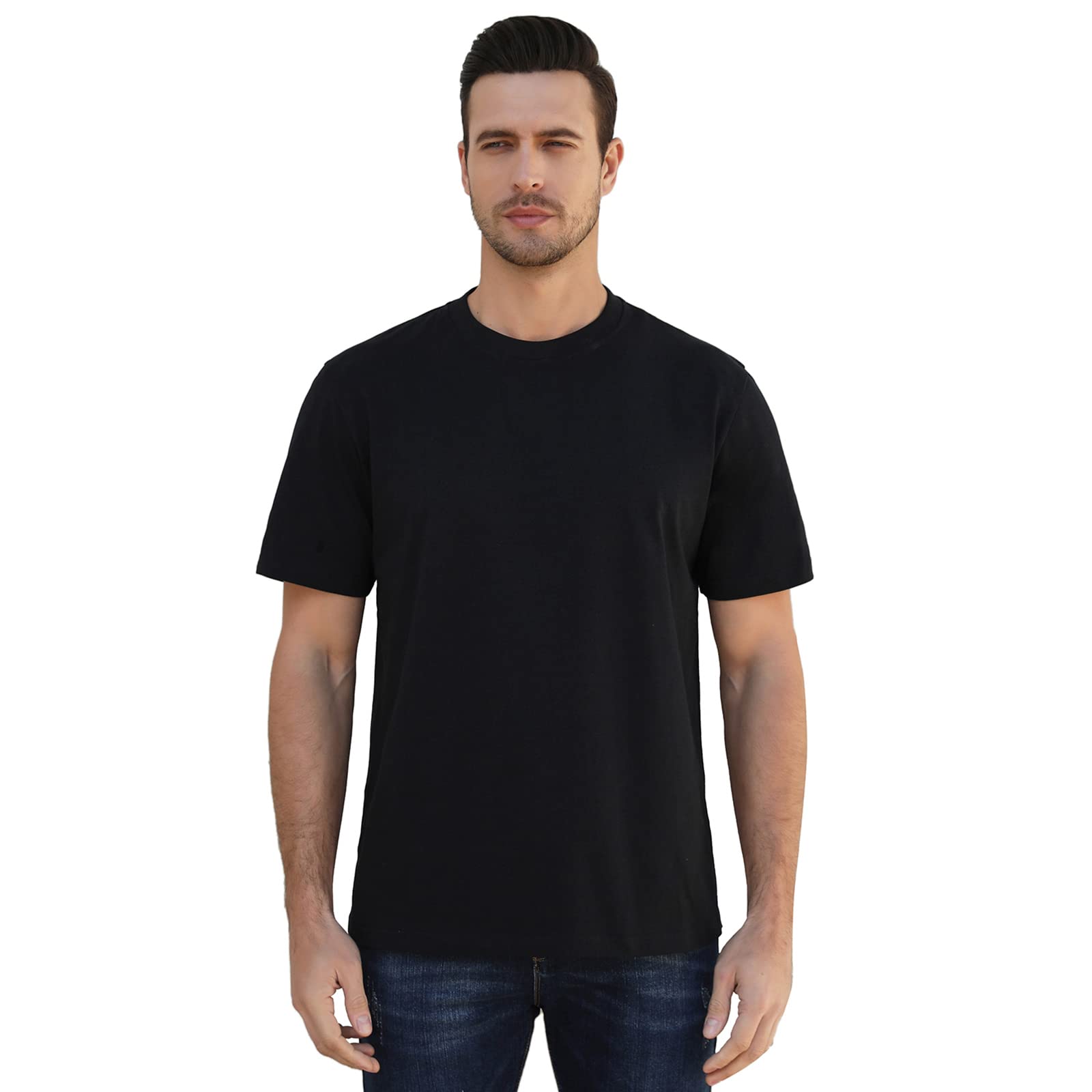 MAX TSOLMON Men's T-Shirt Short Sleeve Classic Shirt Cotton Tops Crew Neck Fitted Tees (Black/Gray/Dark Blue, Medium)