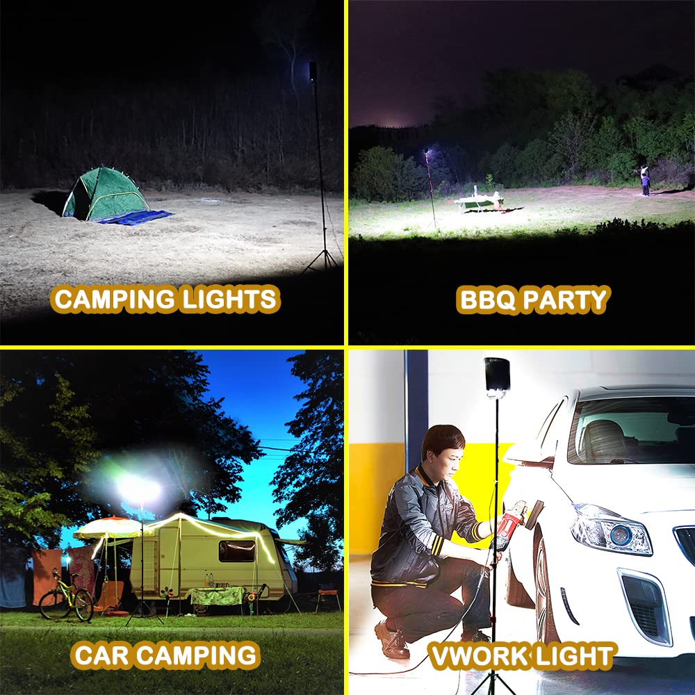 JUFENGRKS Led Camping Lights with Stand 9960Lm Super Bright Portable Telescopic Pole DC12V Camp Lighting Remote Control Accessories Dimmable Tripod Work Light Outdoor Flood Lamp Rod Supplies
