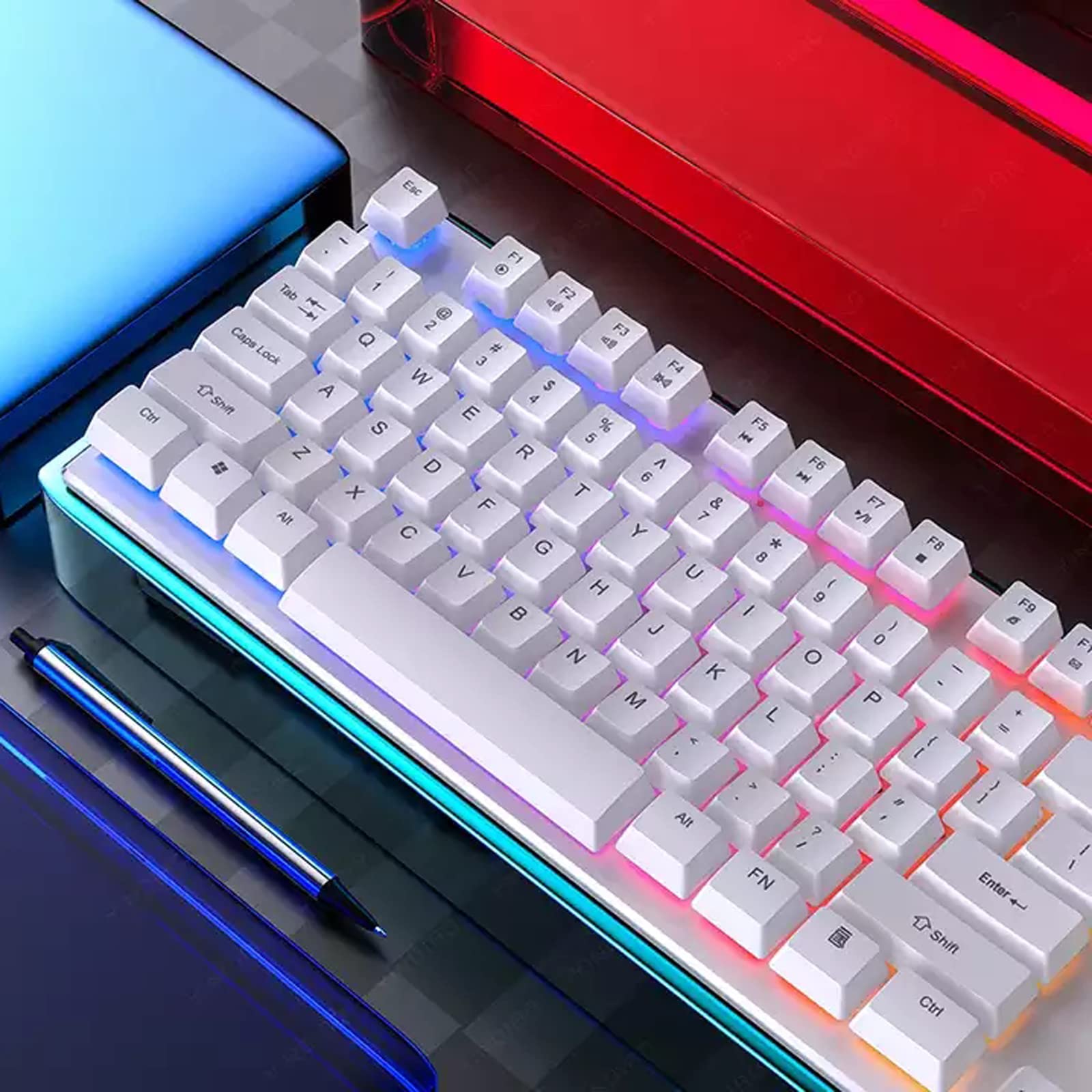 QJJML Keyboard White,Mechanical Gaming Keyboard - Multi Color RGB Illuminated LED Backlit Wired Programmable for Gamer