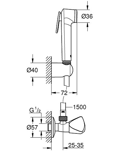 Grohe Tempesta F Trigger Spray 30 Wall Holder Set with Shut-Off Valve 1 Type of Jet, Pack of 1 26357000, Chrome