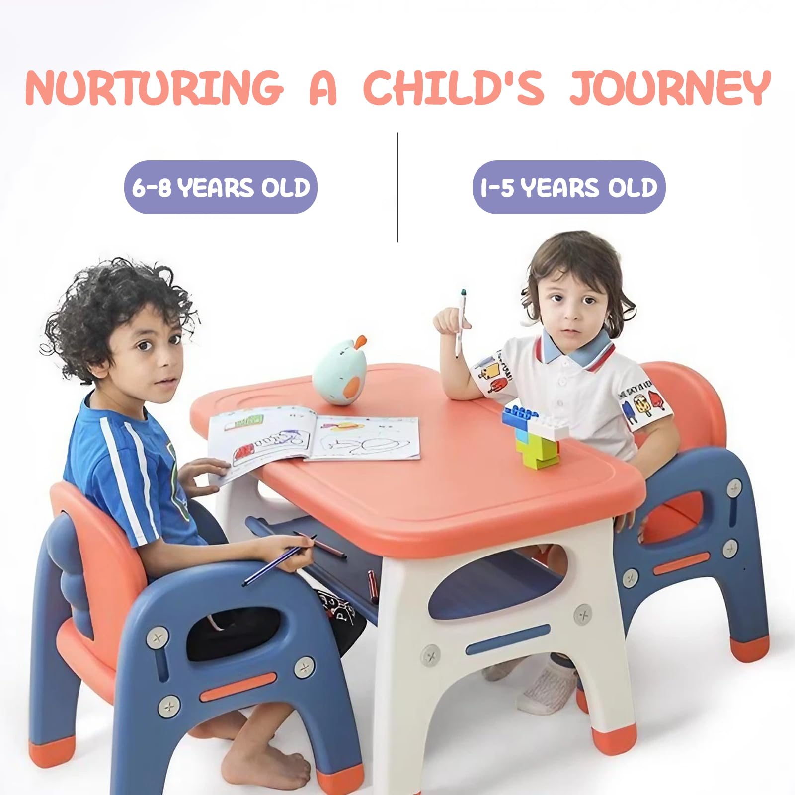 Kids Table and Chair Set, Activity Table for Kids with Storage Shelf Ideal for Preschool, Kindergarten, Easy to Clean,Durable and Drawing,Toddler Table and Chair Set(Coral red)