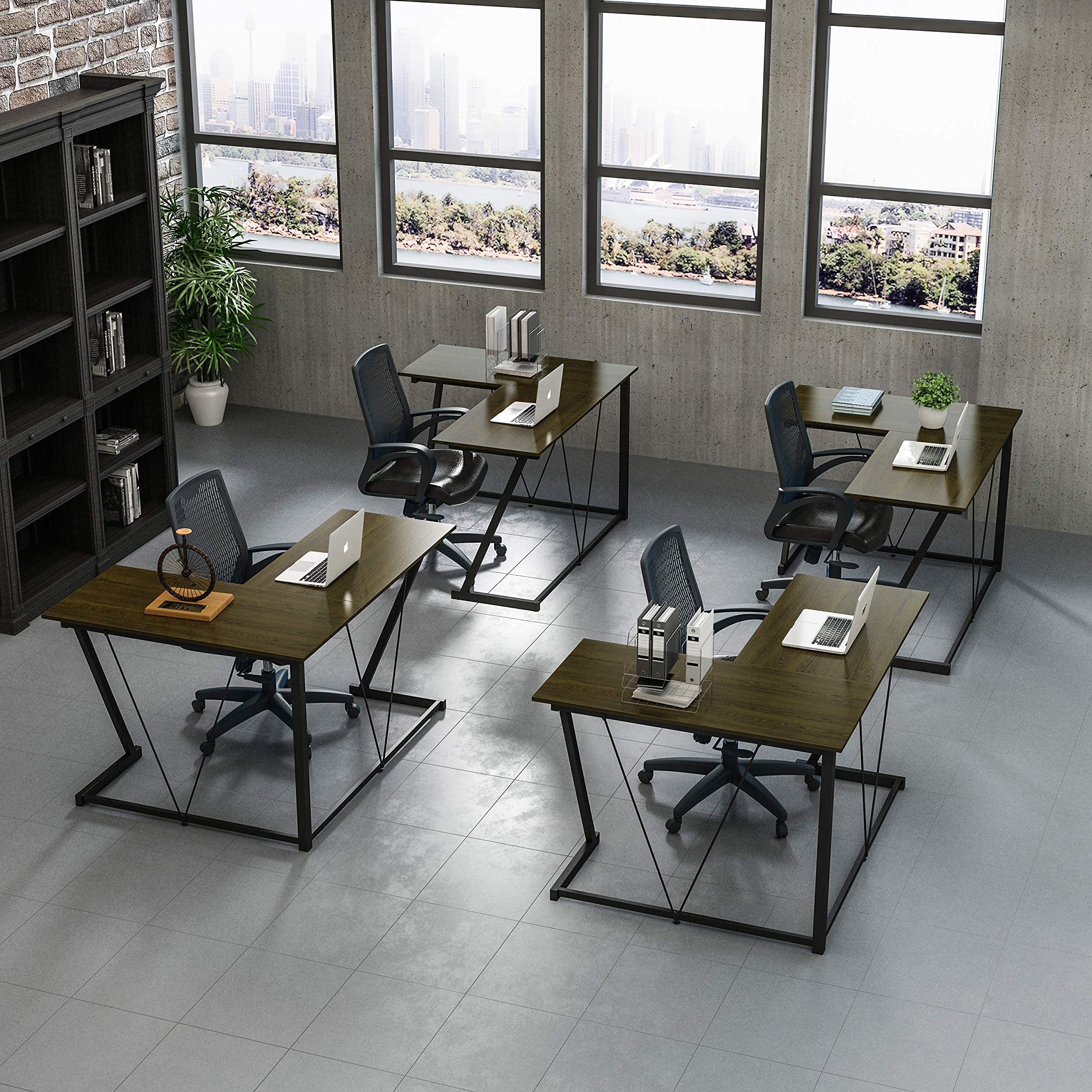 L-Shaped Computer Desk,PC Laptop Table Corner Home Office Desk Study Writing Modern Table Easy to Assemble(Dark Brown)