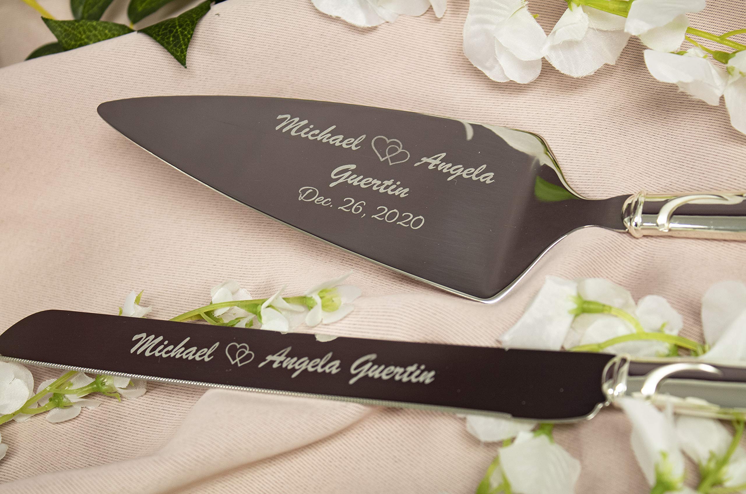 Lenox Bridal Adorn Silver Personalized Wedding Cake Knife and Server Set, Custom Engraved Wedding Cake Cutting Set, Accessories and Gifts for Bride and Groom