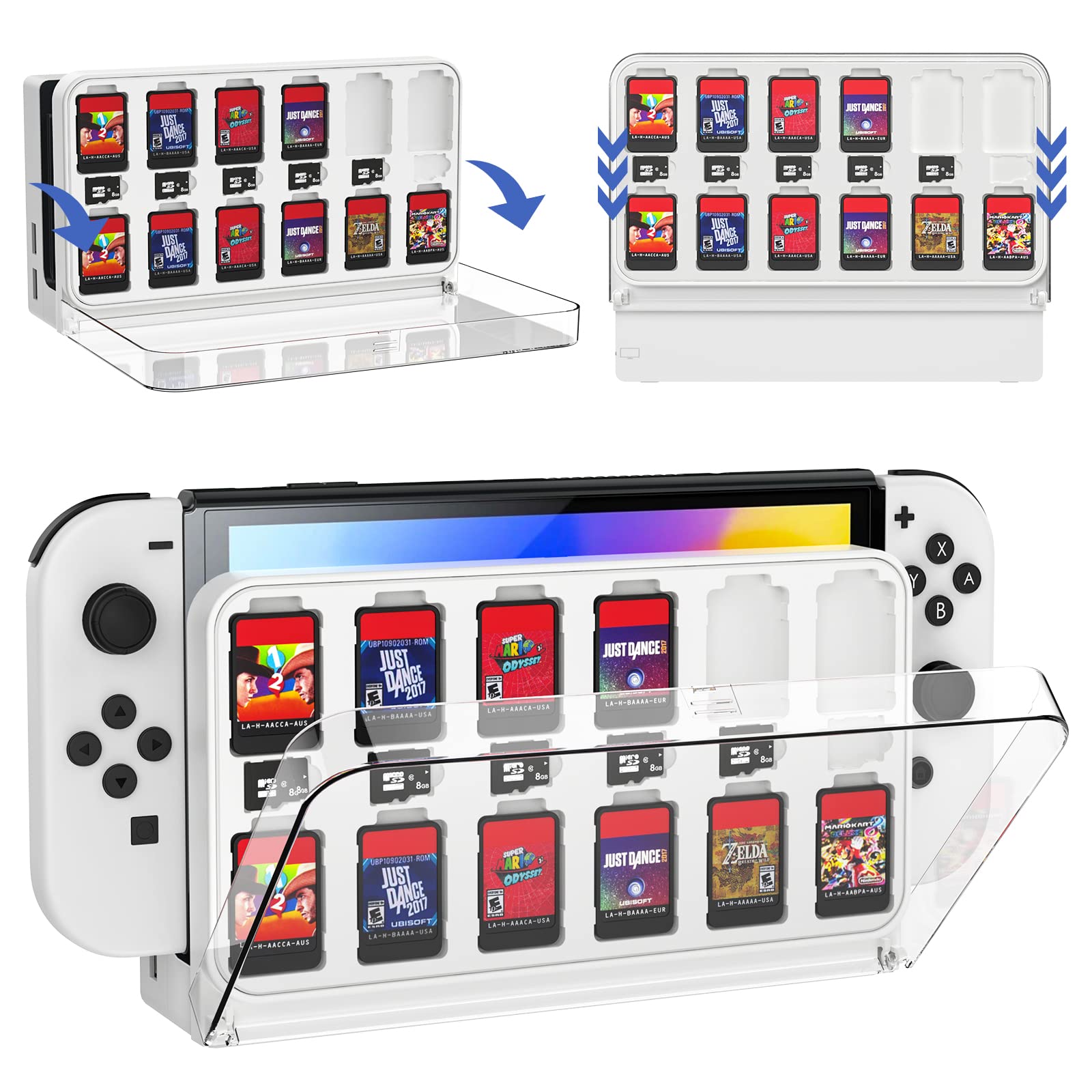 MoKo 12 Game Card Case Compatible with Nintendo Switch OLED Base, Clear Switch Game Holder with 12 Switch Game Card & 6 SD Card, Game Card Display Cabinet Box for Switch OLED Charging Dock (Only)