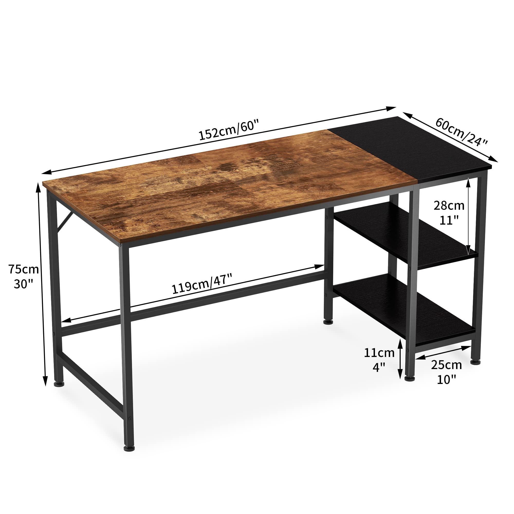 JOISCOPE Home Office Computer Desk,Small Study Writing Desk with Wooden Storage Shelf,2-Tier Industrial Style Laptop Table,Gaming Table with Splice Board,60 inches,(Vintage Oak Finish)