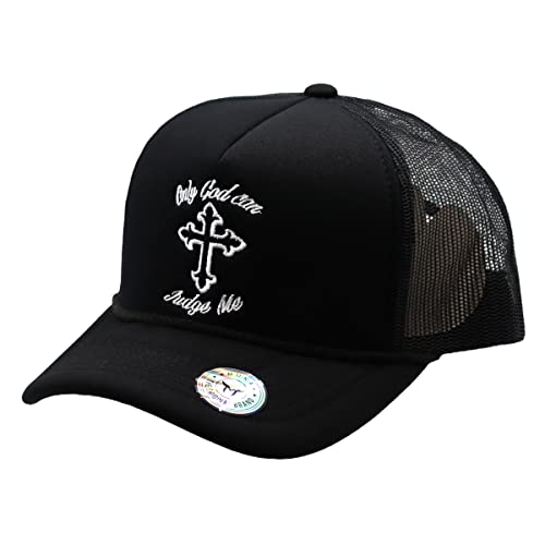 MU:KA: Foam Front Rope Trucker Hats Women Men Streetwear Trucker Hat Mesh Back Baseball Cap Adjustable Snapback (Only God (Black))
