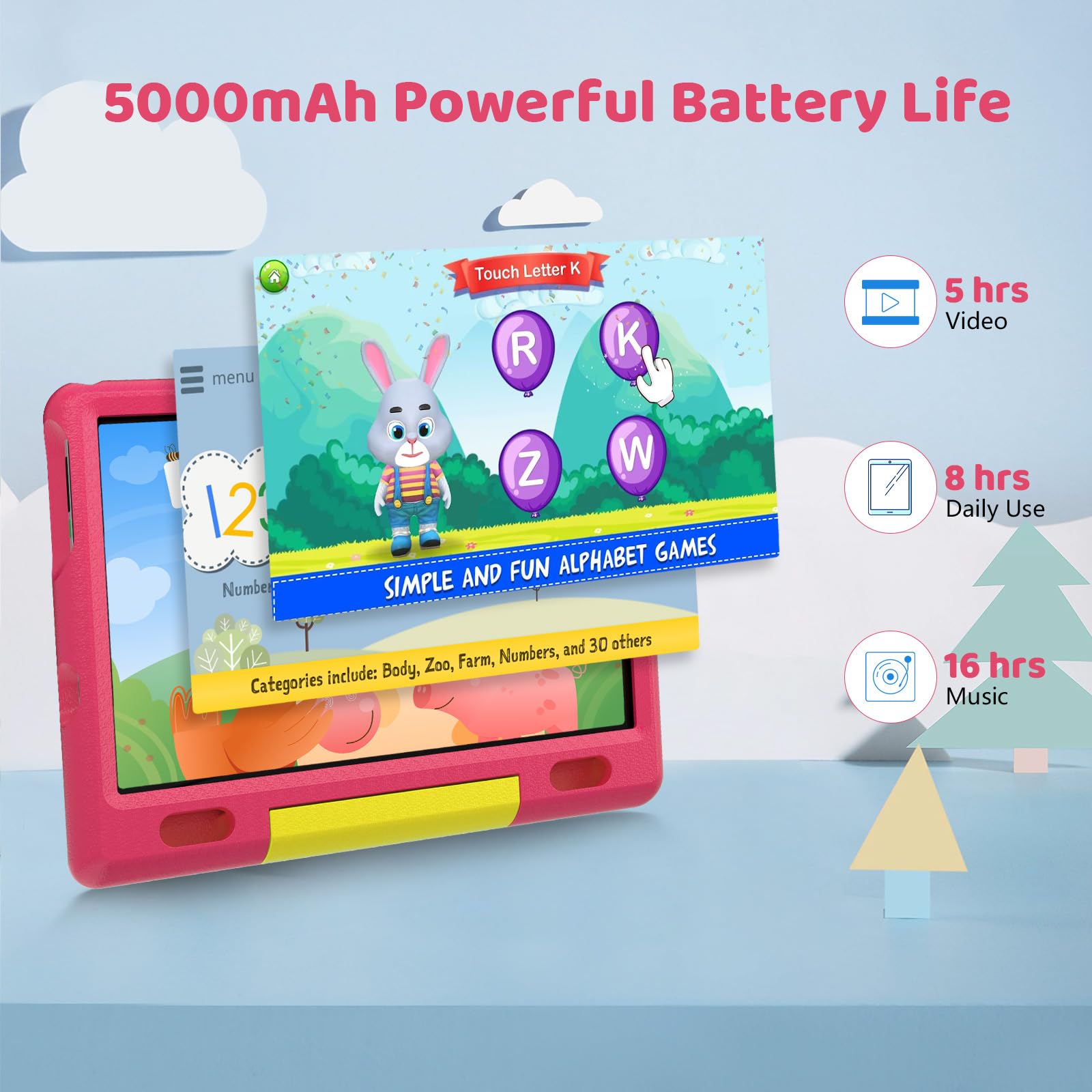 Kids Tablet 10 Inch Android 13 Tablet for Kids, 6(2+4) GB RAM+64GB ROM, Kids Parental Control Tablet, Educational Games, Dual Camera, Kids Tablet with Case (Pink)