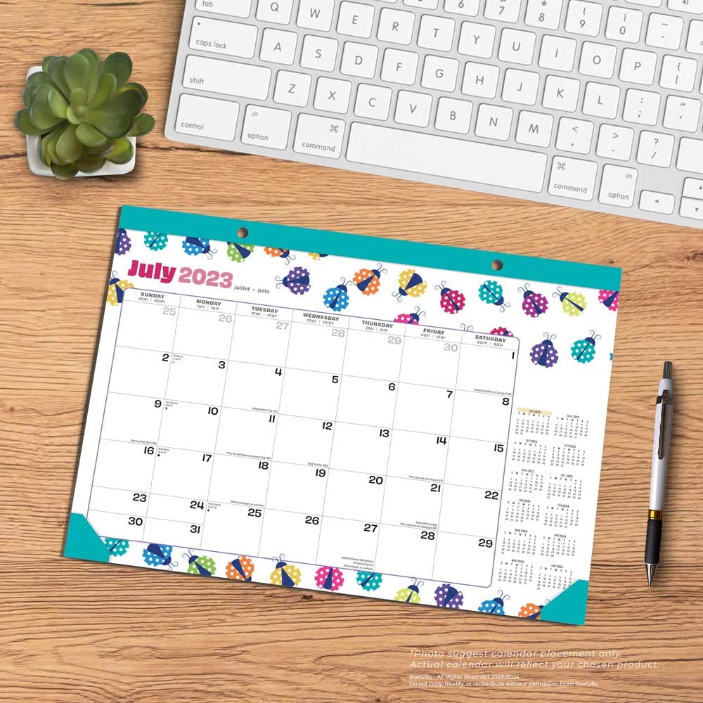 Ladybug Party | 2024 15.5 x 11 Inch 18 Months Monthly Desk Pad | July 2023 - December 2024 | StarGifts | Planning Stationery