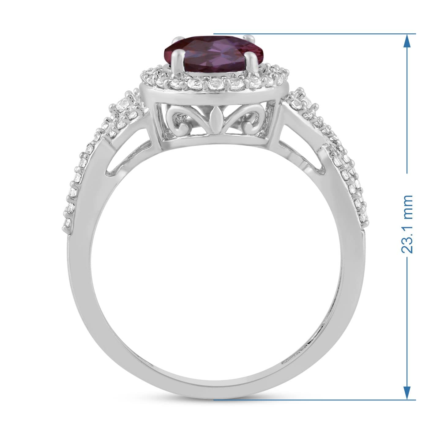 Jewelili Sterling Silver 9x7mm Oval Alexandrite and Round Created White Sapphire Ring, Size 6