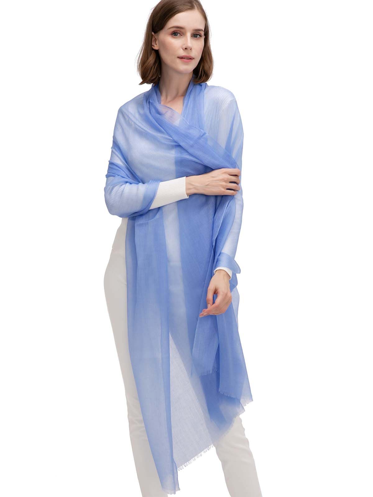 Ovcio Featherlight Cornflower Blue Cashmere Scarf - 100% Pure Cashmere Wrap Scarf for Women (87x39) with Gift Box