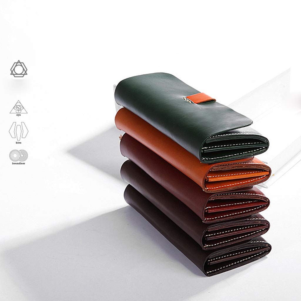 n/a Japanese Style Simple Contrast Wallet, Thin Handmade Leather Clutch, Travel Smart Handbag (Color : Green)