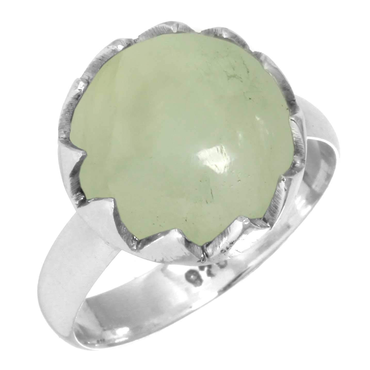 JEWELOPORIUM 925 Silver Ring for Women Size 8.5 Green Genuine Prehnite Stone Vintage Silver Ring New Year Gift Solitaire Jewelry
