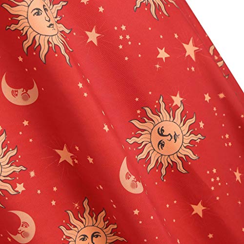 Keepfit Plus Size Sling Dress for Women Graphical Printed Scoop Neck Pleated A-Line Swing Dress Red