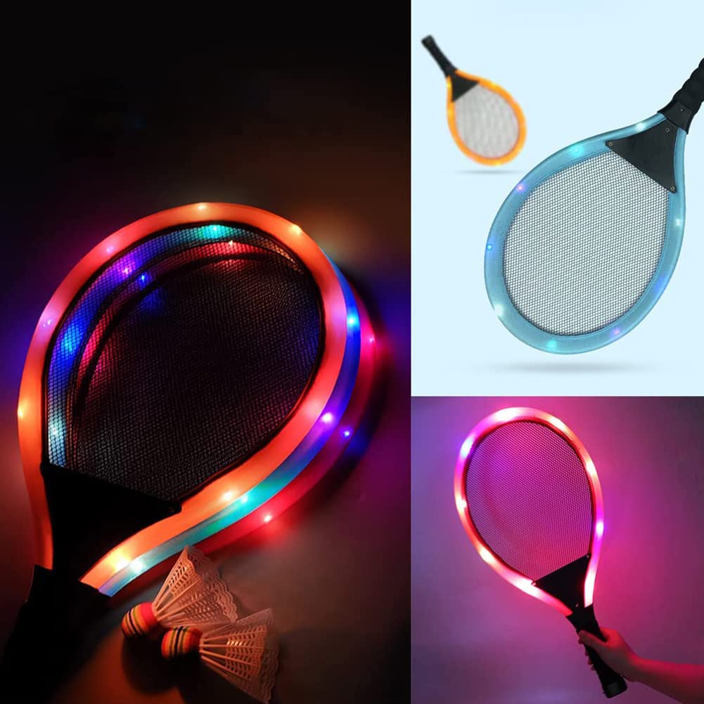 Led Light-Up Oversized Badminton Set with 2 Player Grip Tapes Badminton Racket 4 Light-Up Shuttlecocks,Family Entertainment Outdoor Night Light Training LED Badminton Racket Sets Sport