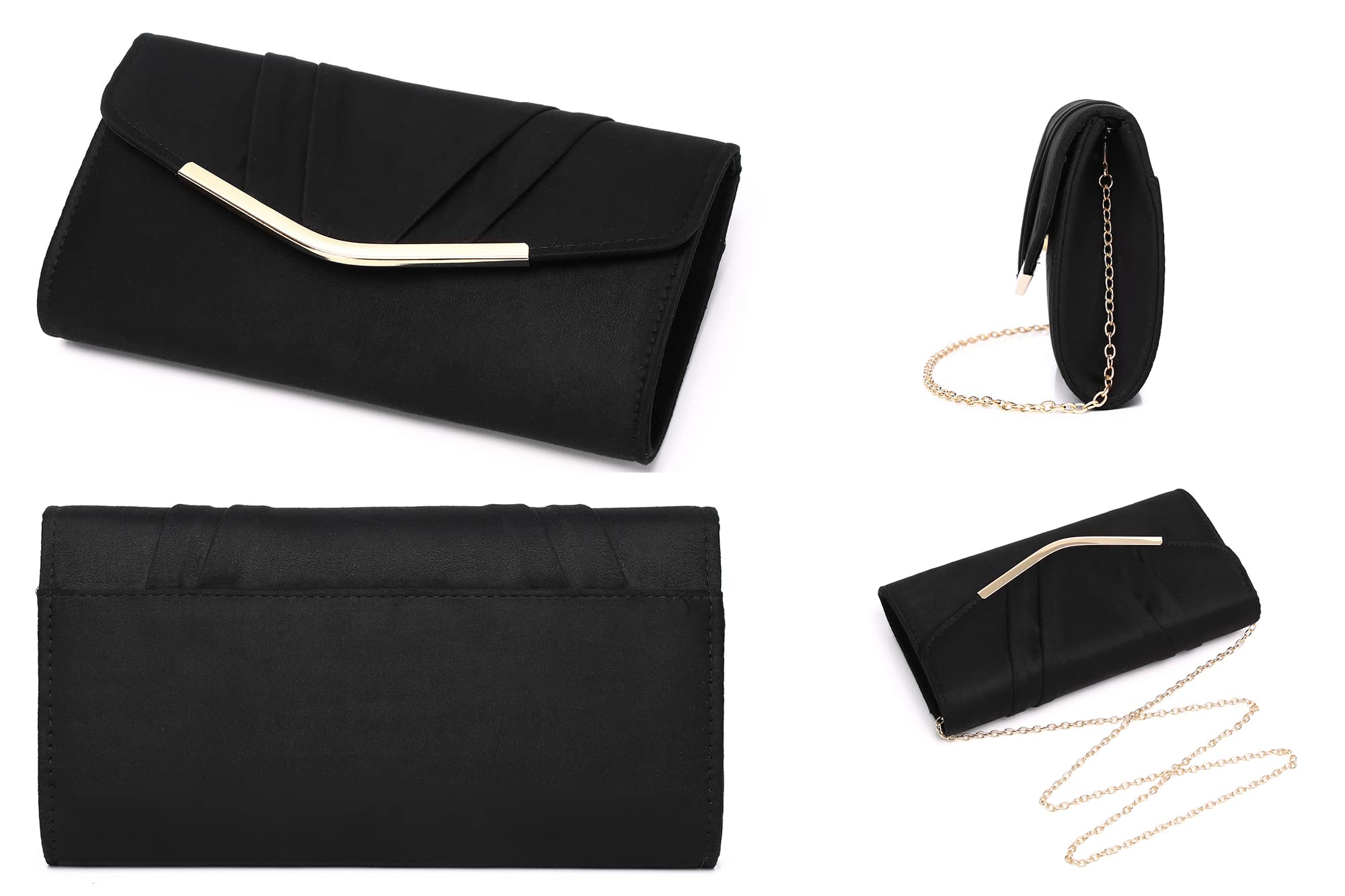 MUDUO Women Faux Suede Envelope Clutch Purse Evening Handbag Foldover Shoulder Crossbody Bag (Black)