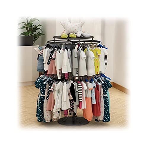 Round Clothing Rack Retail Spiral Dress Rack, Double Layer Display Rack, Floor Mounted Clothes Hanging, Double Layer Rotatable, Portable Floor-standing Hanging Shelf ( Color : Black , Size : 100x140cm