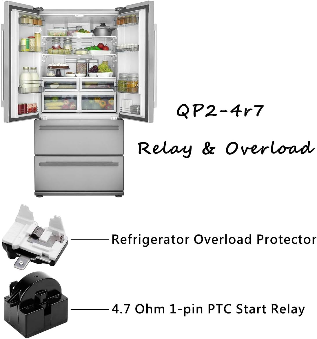 QP2-4.7Starter Relay and Overload 1 Pin Refrigerator Starter Relay and 6750C-0005P Refrigerator Overload Protector(2 Pieces in Total)Mini Refrigerator Parts Compatible with LG Refrigerator Compressor
