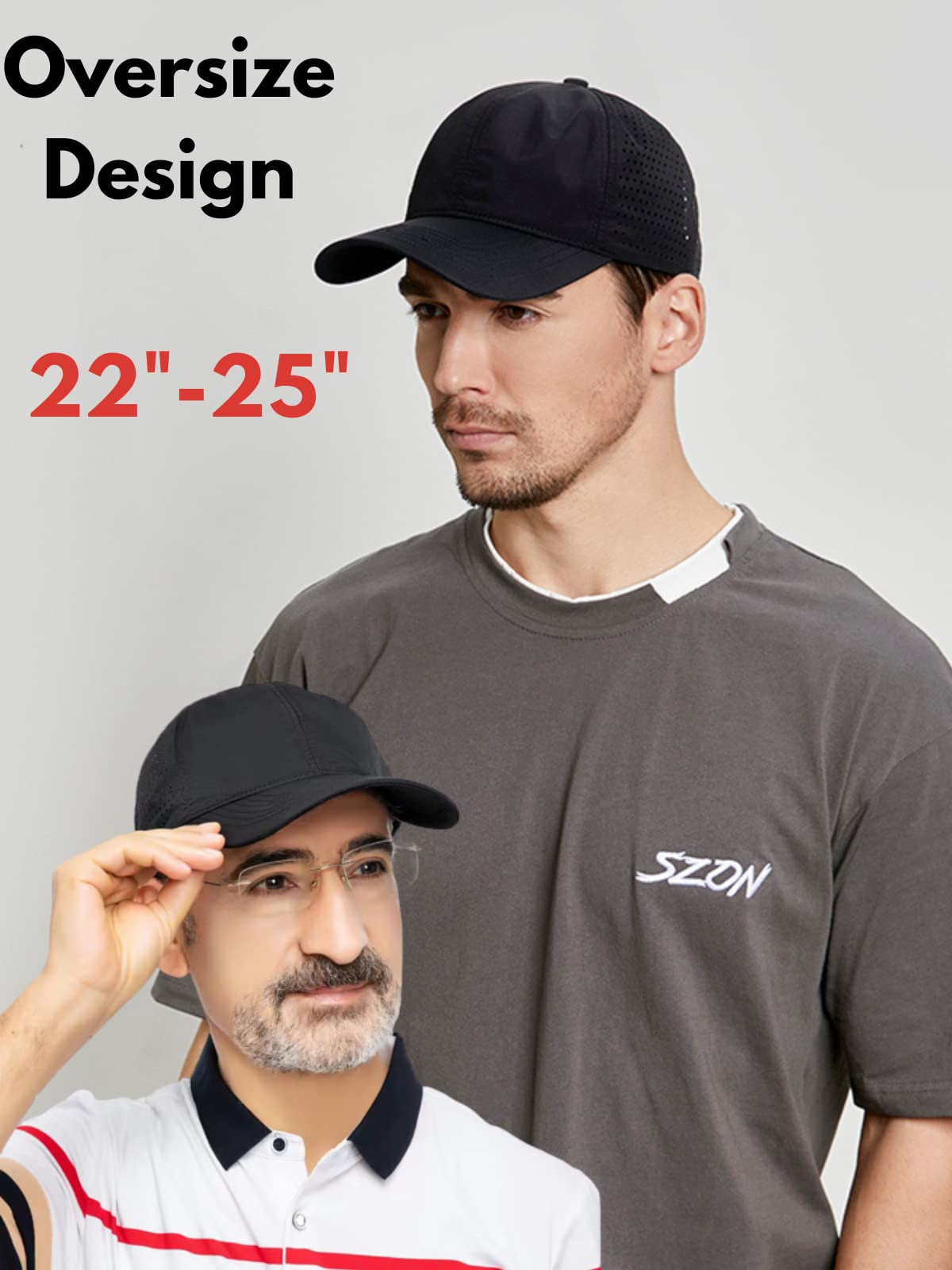 Oversize XXL Baseball Caps,Quick Dry Mesh Sports Hat for Big Heads 22"-25",Waterproof Lightweight Running Sun Hat. (Black)