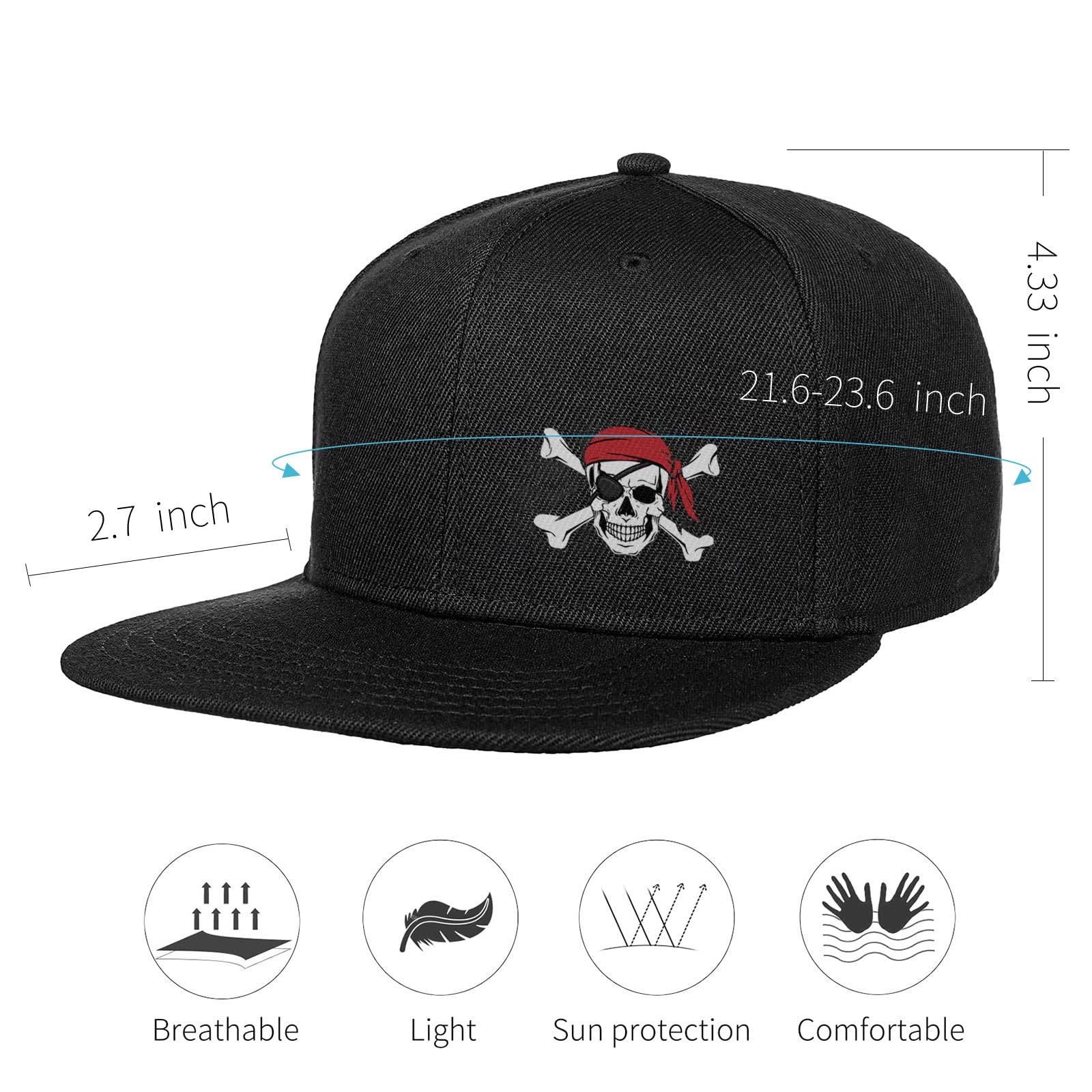Negi Skull Hats Snapback Hat for Men, Hip Hop Baseball Cap Snapback Extender Adjustable, Skeleton Classic Flat Bill Hats for Men Women, Black Snap Backpack Hats for Golf Outdoor, Skull Gift