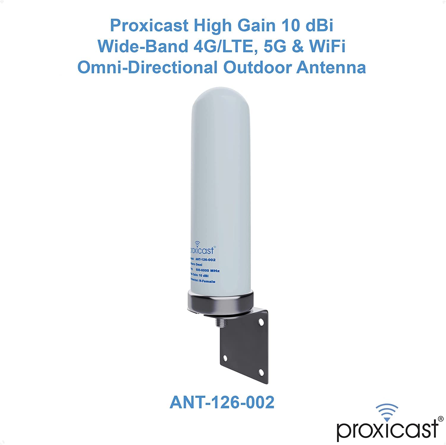Proxicast 10 dBi 4G/5G/WiFI Omni Antenna + 10 ft Pro-Grade Coax Cable + Free Tape Bundle (ANT-126-002-BDL-10)
