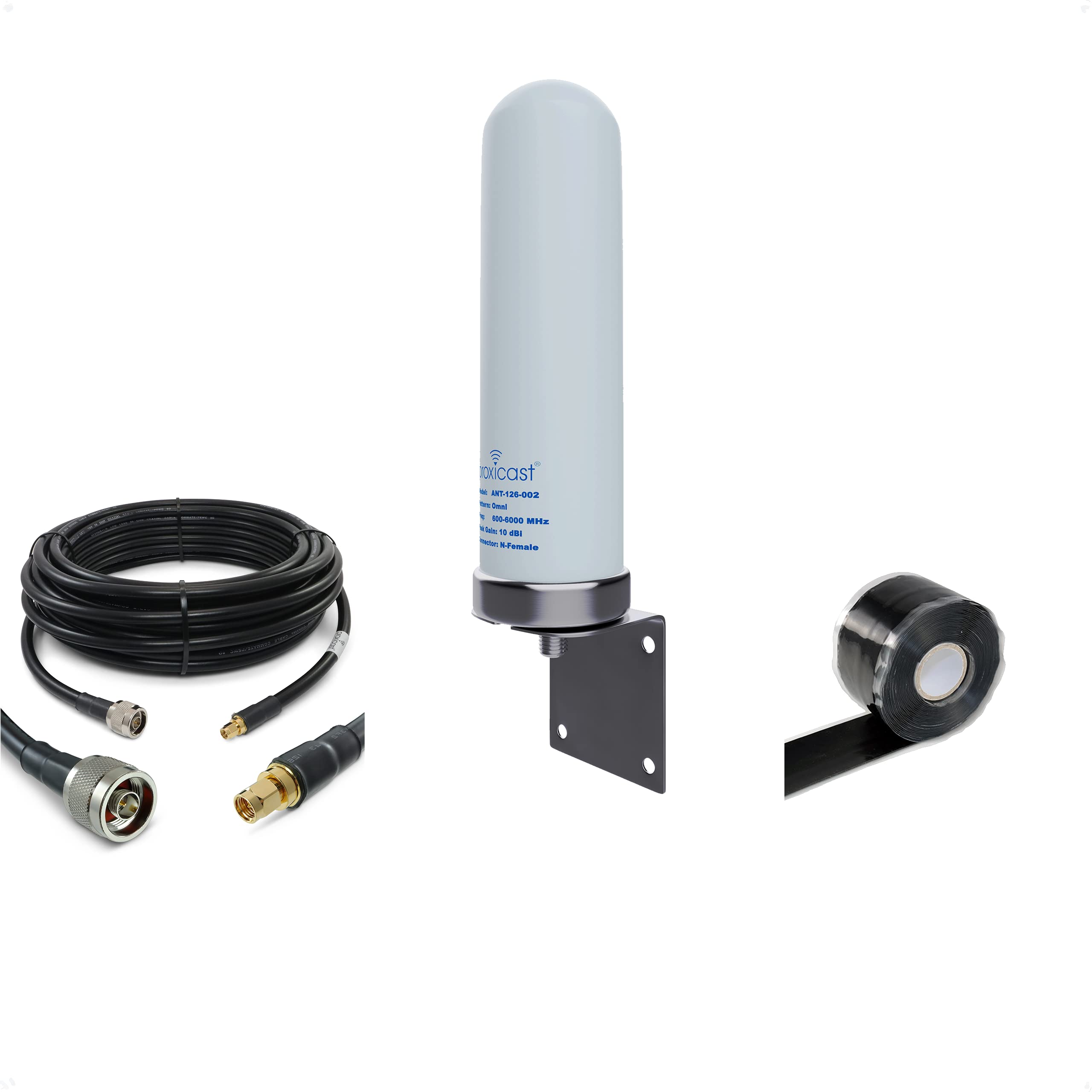 Proxicast 10 dBi 4G/5G/WiFI Omni Antenna + 50 ft Pro-Grade Coax Cable + Free Tape Bundle (ANT-126-002-BDL-50)