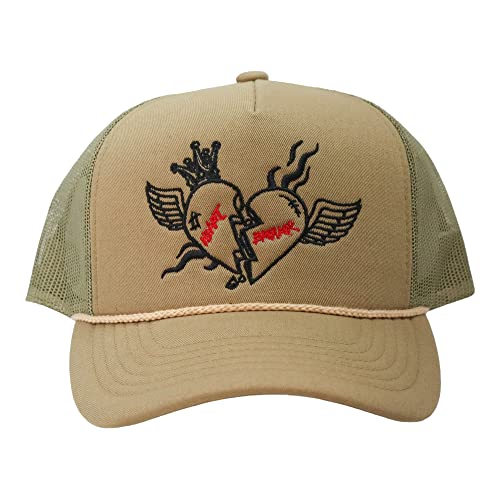 Muka Foam Front Rope Trucker Hats Women Men Streetwear Smiley Face Trucker Hat Mesh Back Baseball Cap Adjustable Snapback (Heart Breaker (Khaki))