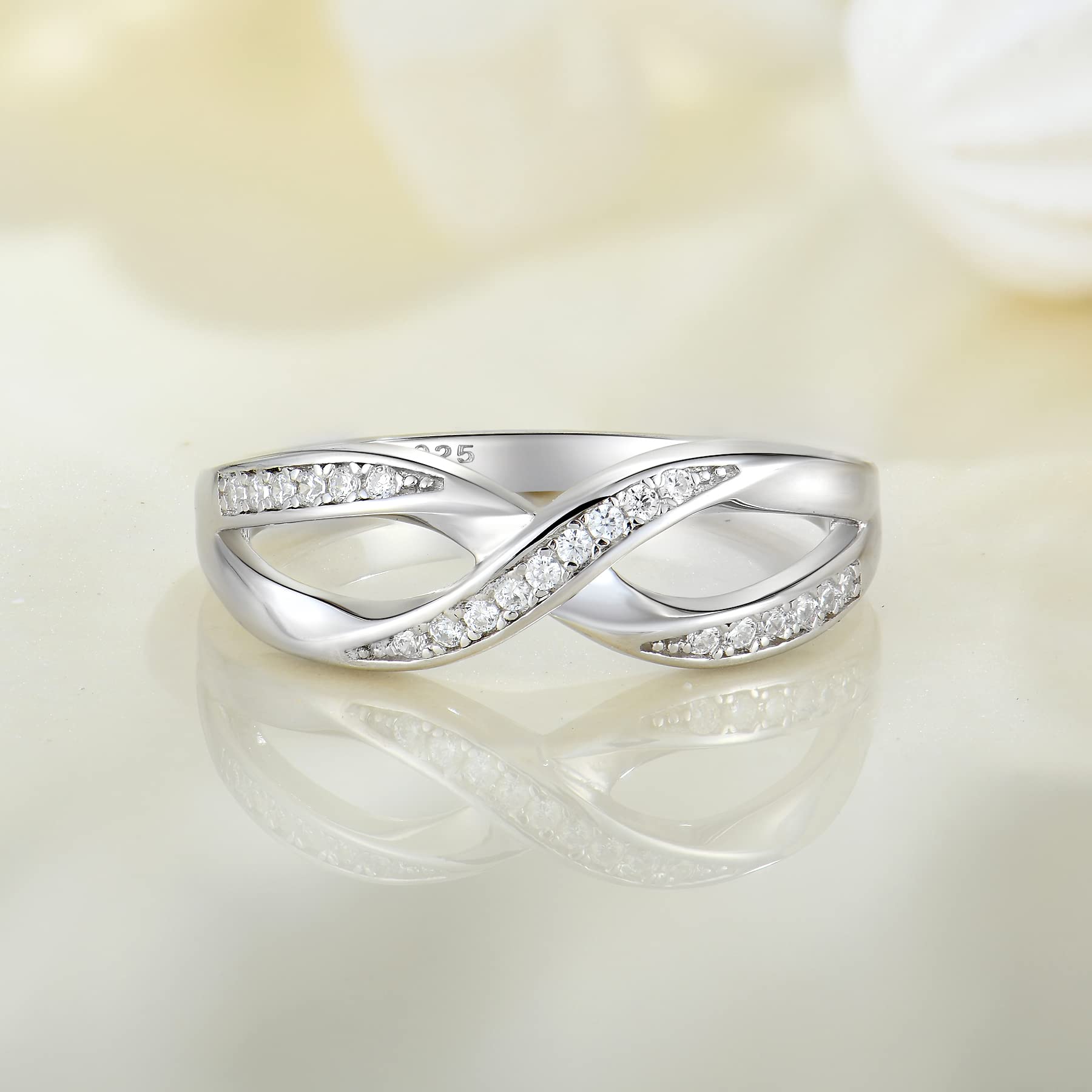 PAZEEN Infinity Ring 925 Sterling Silver Cubic Zirconia Criss Cross Eternal Ring Wedding Band Anniversary Statement Promise Ring for Her size8